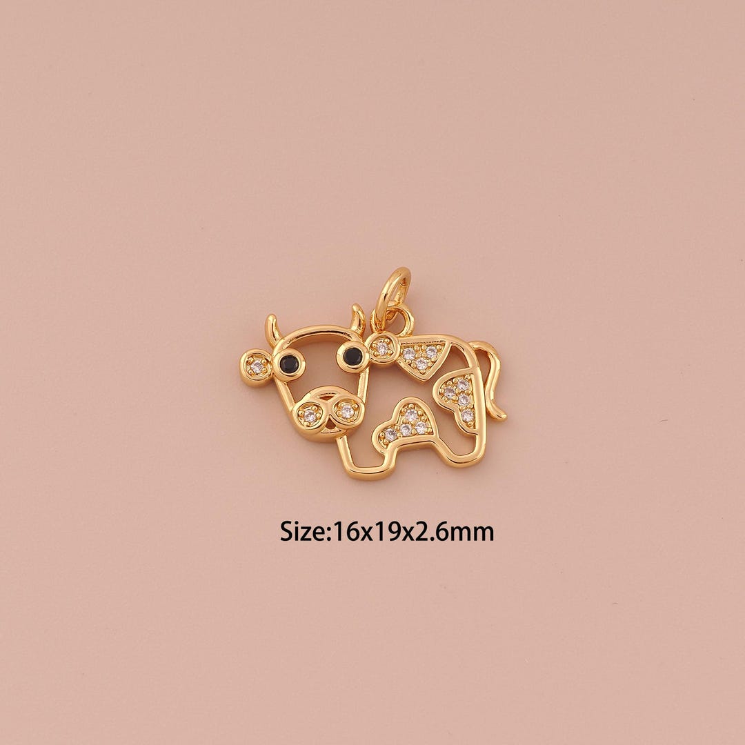 18K Gold Cow Charms,cz Pave Minimalist Charms Pendants,animal Charm for ...