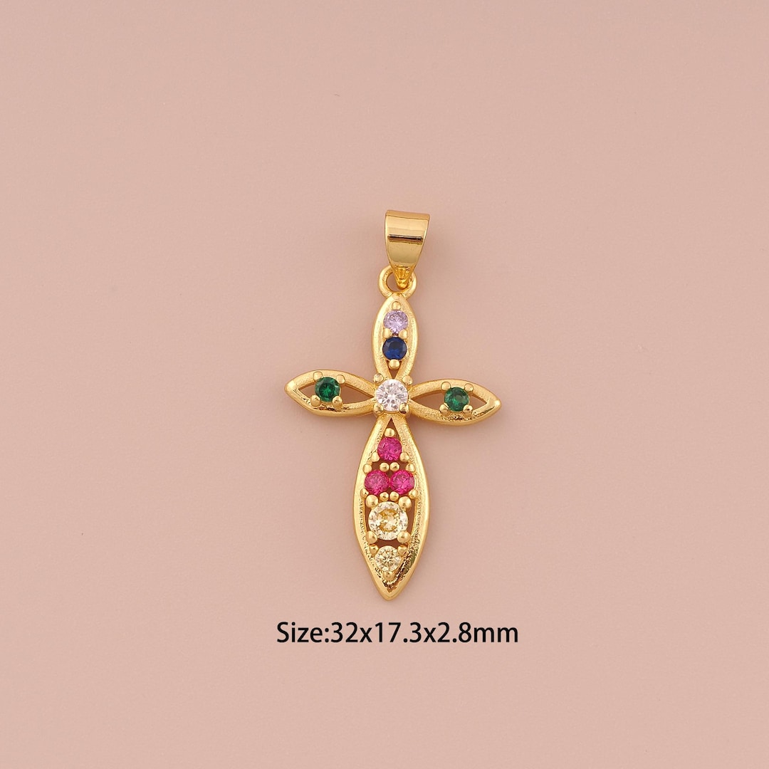 18K Gold Cross Charms,cz Pave Minimalist Charms Pendants,christian ...