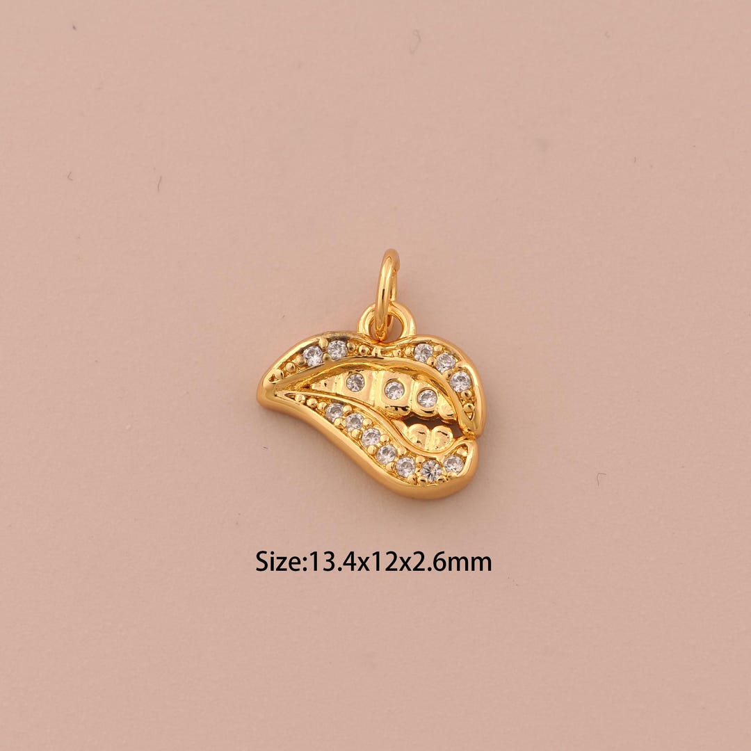 18K Gold Lips Charms,cz Pave Tooth Charms Pendants,lips Charm for DIY ...