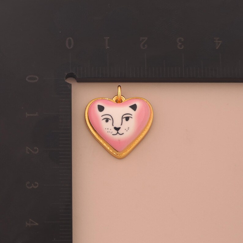 18K Gold Heart Charms,enamel Cat Charms Pendants,animal Charm for DIY ...