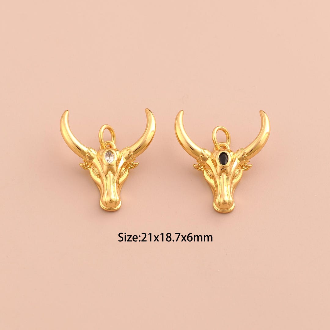 18K Gold Cow Head Charms,cz Pave Animal Charms Pendants,cow Charm for ...