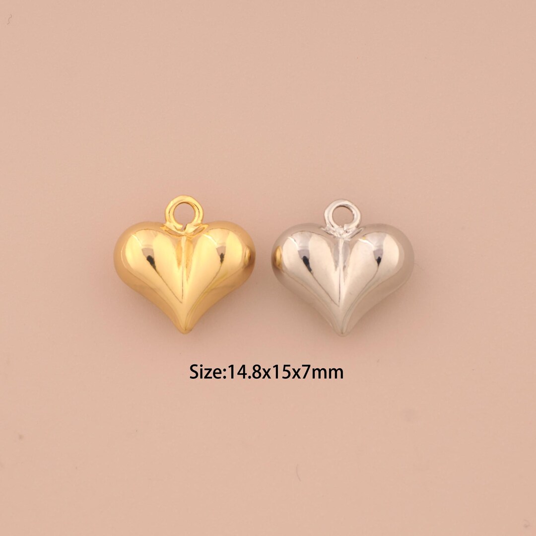 18K Gold Puffed Heart Charms,puffed Heart Charms Pendants,puffed Heart ...