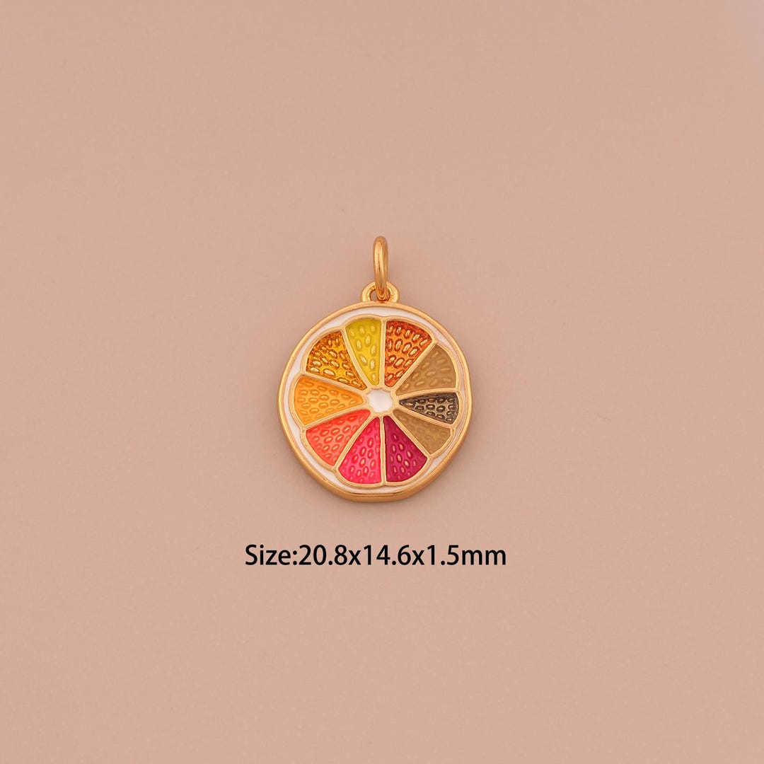 18K Gold Enamel Lemon Slice Charms,fruit Charms Pendants,lemon Slice ...