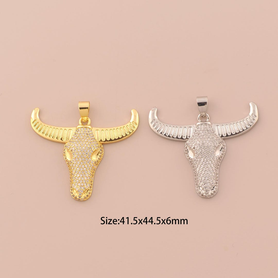 18K Gold Cow Head Charms,cz Pave Cow Head Charms Pendants,cow Head ...