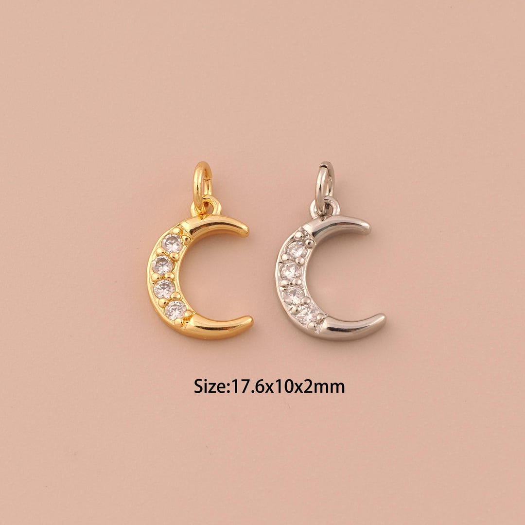 18K Gold Moon Charms,cz Pave Minimalist Charms Pendants,moon Charm for ...