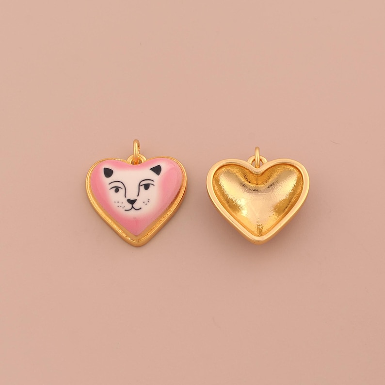 18K Gold Heart Charms,enamel Cat Charms Pendants,animal Charm for DIY ...