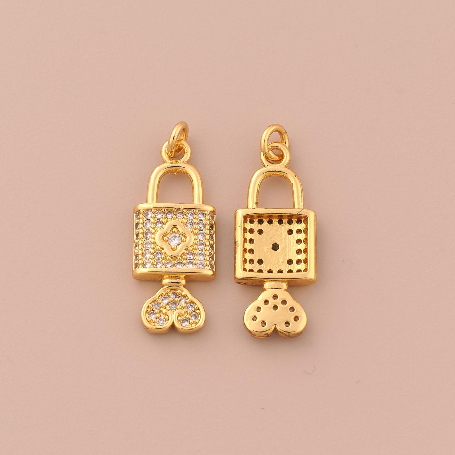 18K Gold Key Charms,cz Pave Lock Charms Pendants,lock Charm for DIY ...