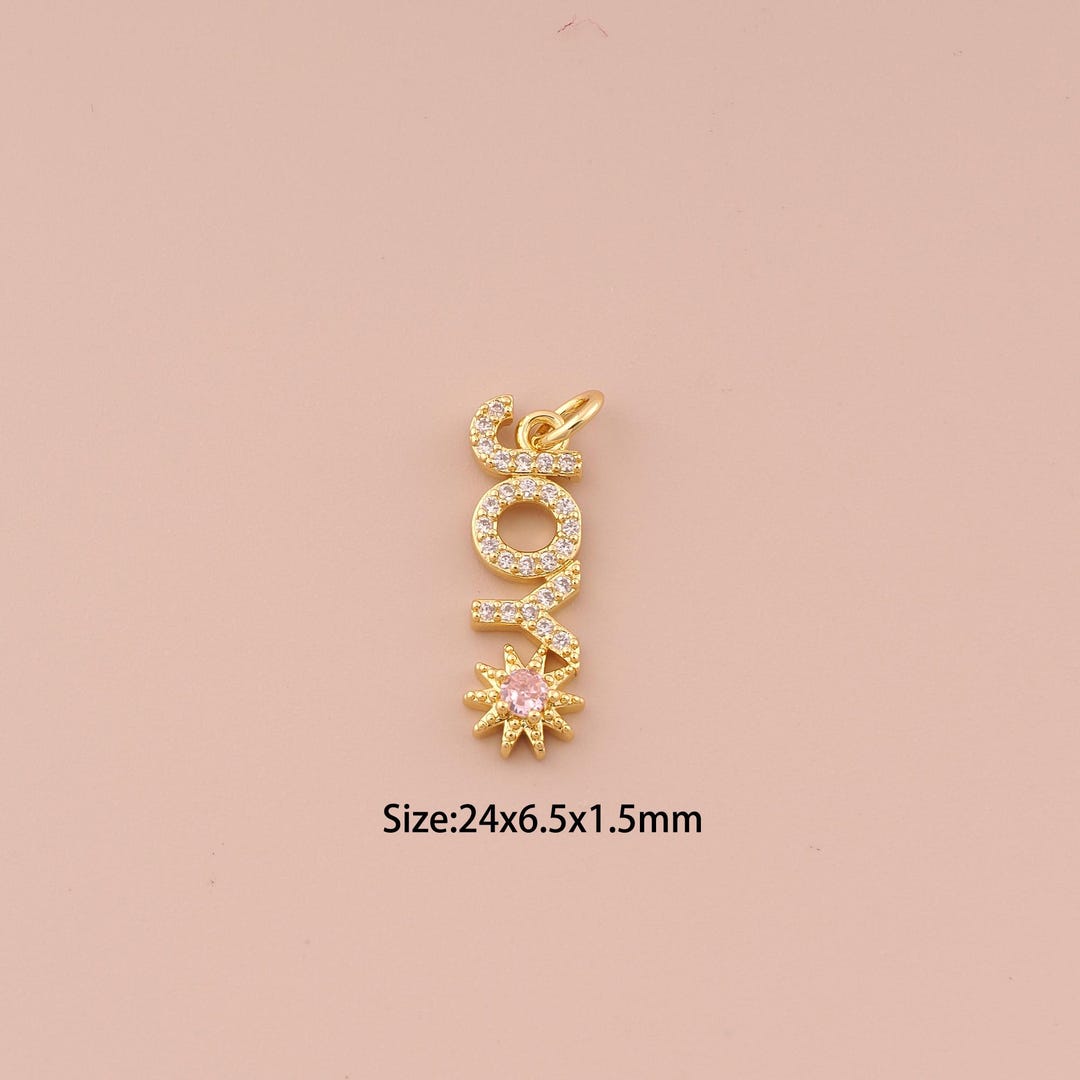 18K Gold JOY Charms,cz Pave Letter Charms Pendants,sun Charm for DIY ...