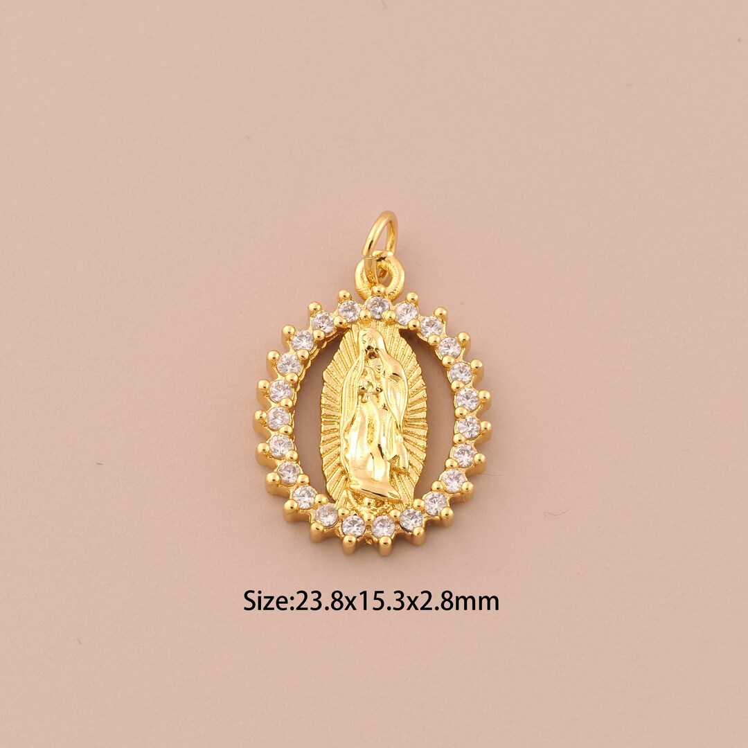 18K Gold Virgin Mary Charms,cz Pave Religious Charms Pendants,catholic ...