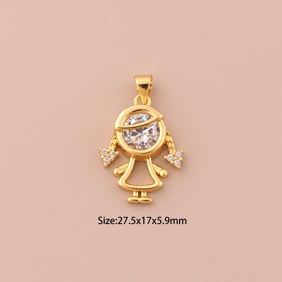 18K Gold Character Charms,cz Pave Girl Charms Pendants,character Charm ...