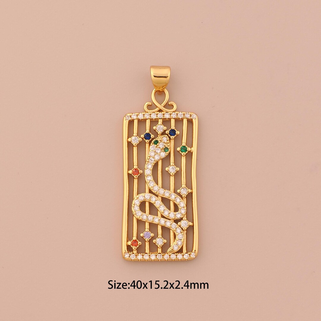 18K Gold Snake Charms,cz Pave Animal Charms Pendants,square Charm for ...