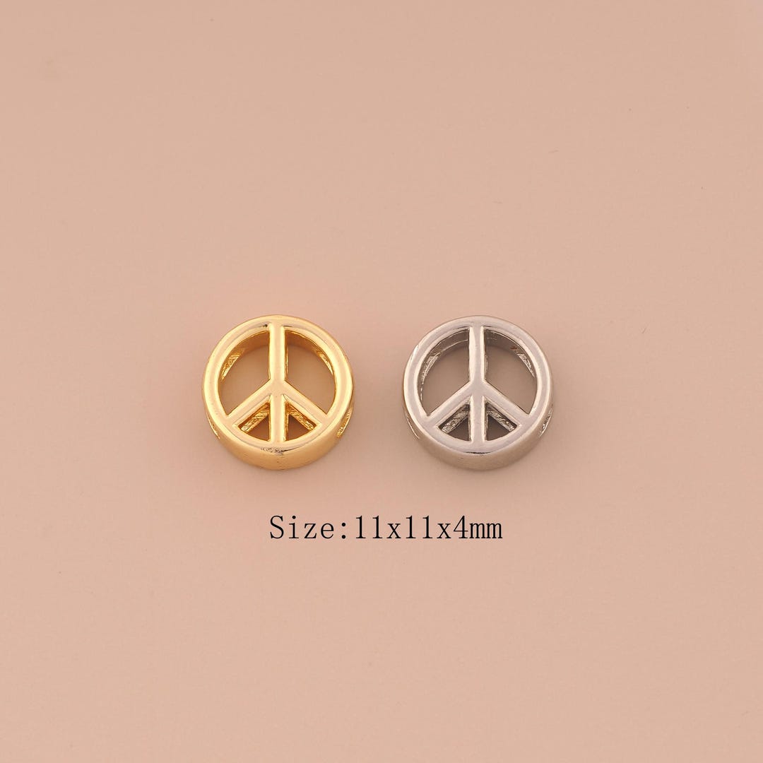 18K Gold Peace Sign Spacer Bead,round Bead,symbol Bead for DIY Jewelry ...