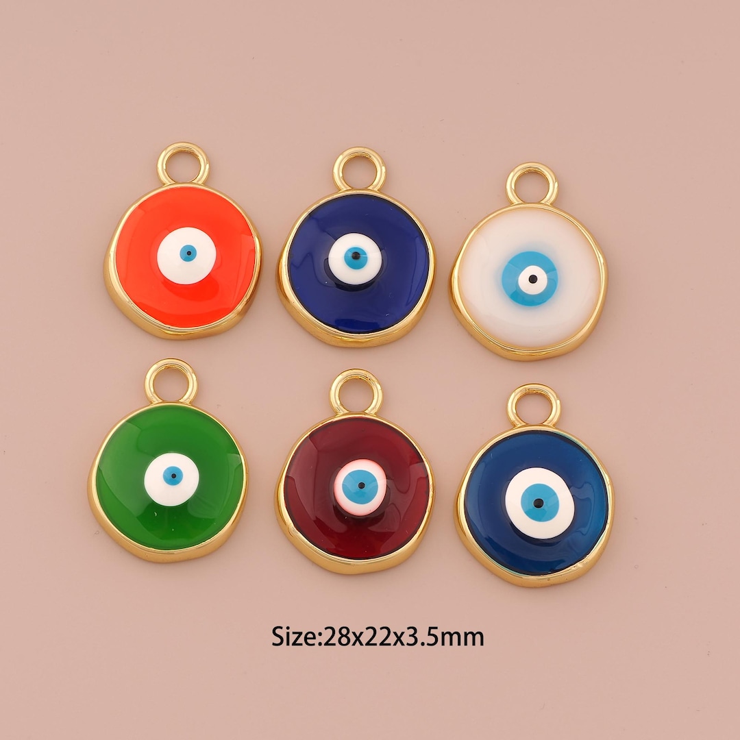 18K Gold Evil Eye Charms,enamel Minimalist Charms Pendants,devil Eye ...