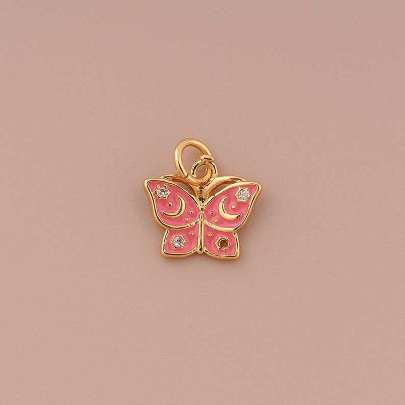 18K Gold Butterfly Charms,cz Pave Minimalist Charms Pendants,enamel ...