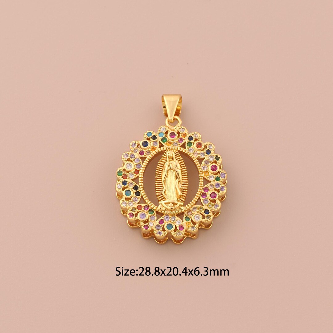 18K Gold Virgin Mary Charms,cz Pave Religious Charms Pendants,catholic ...