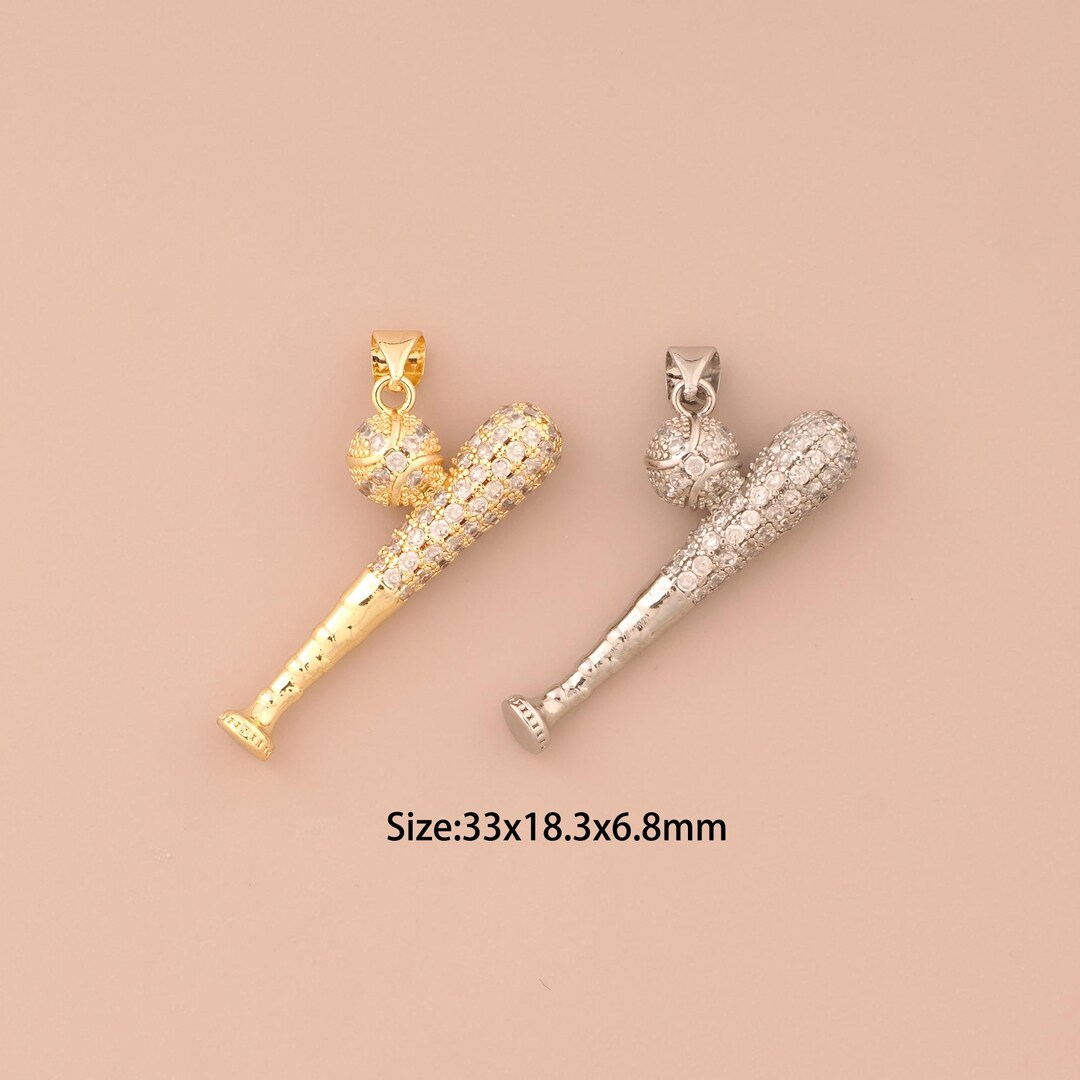 18K Gold Baseball Bat Charms,cz Pave Baseball Charms Pendants,baseball ...