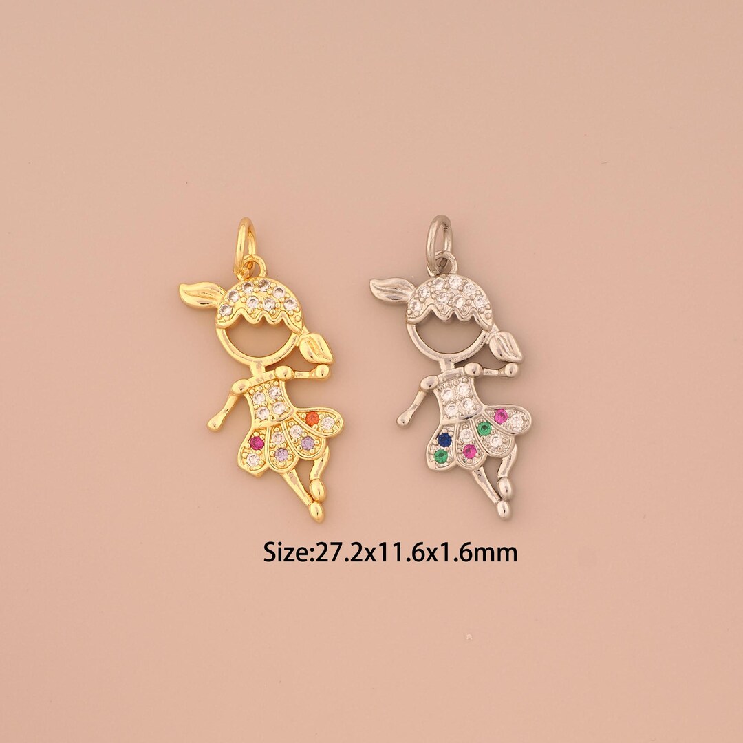 18K Gold Characters Charms,cz Pave Girl Charms Pendants,dancer Charm ...