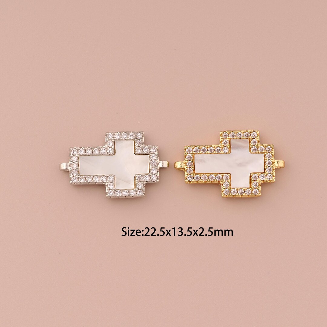 18K Gold Cross Connector,cz Pave Religious Connector Charms,christian ...
