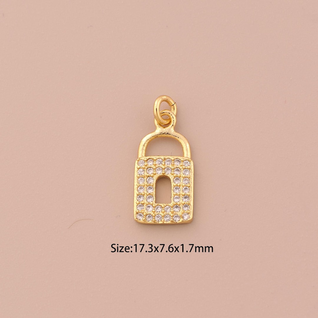 18K Gold Lock Charms,cz Pave Minimalist Charms Pendants,lock Charm for ...