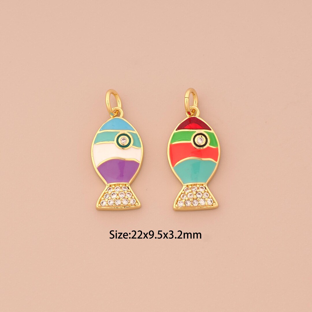 18K Gold Fish Charms,cz Pave Fish Charms Pendants,enamel Fish Charm for ...