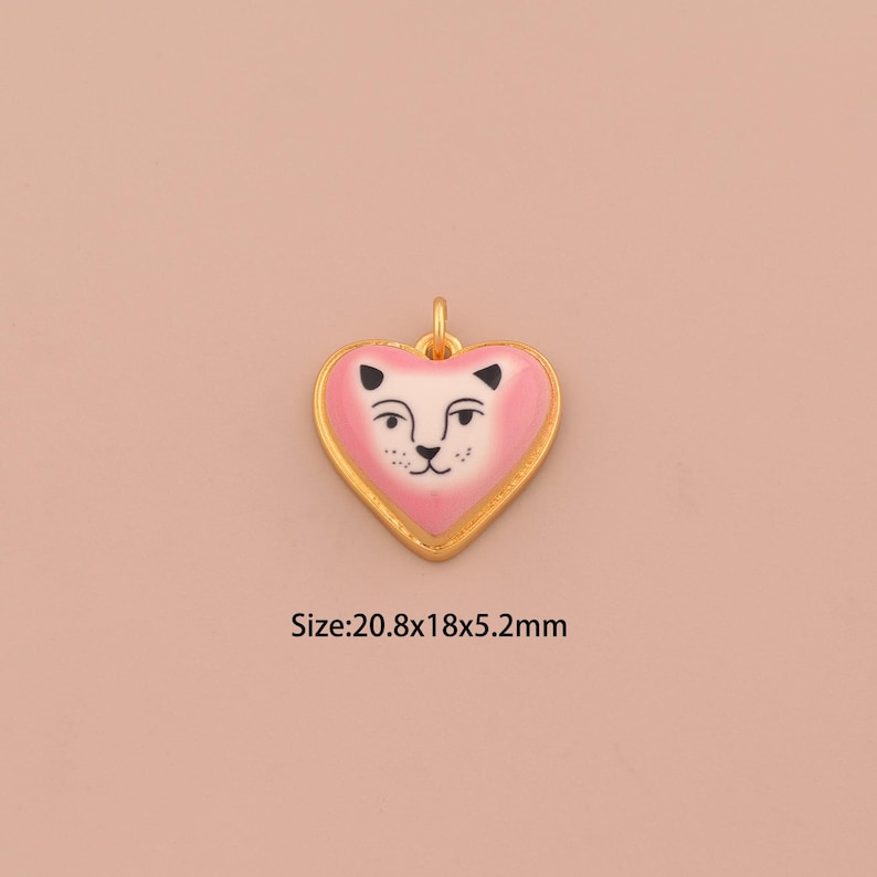 18K Gold Heart Charms,enamel Cat Charms Pendants,animal Charm for DIY ...