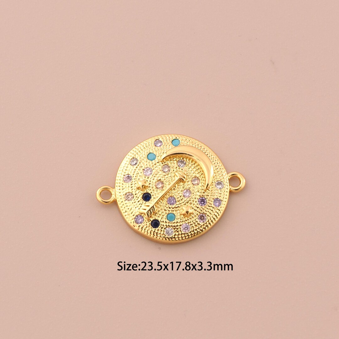 18K Gold Moon Connector,cz Pave Arrow Connector Charms,round Connector ...