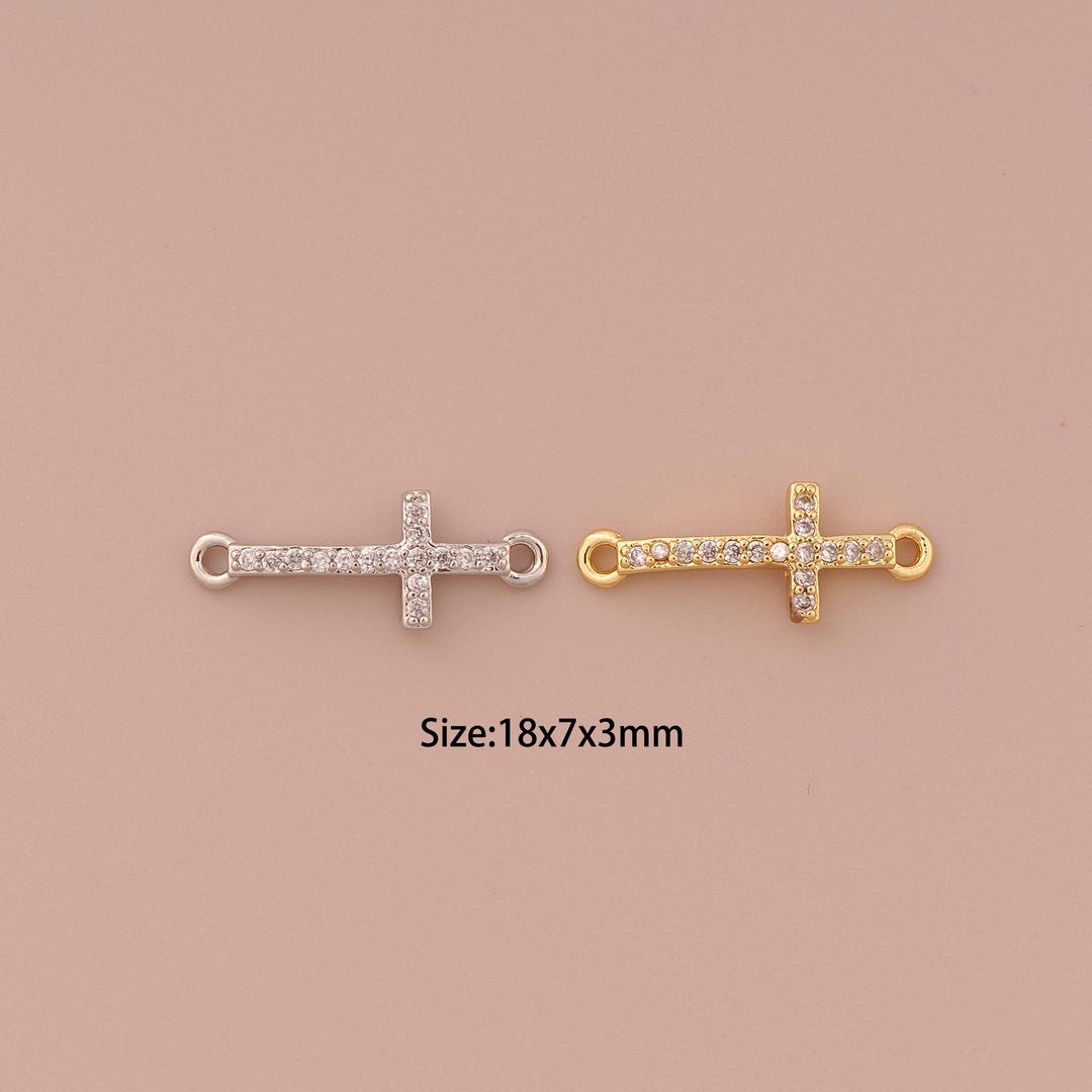 18K Gold Cross Connector,cz Pave Religious Connector Charms,christian ...
