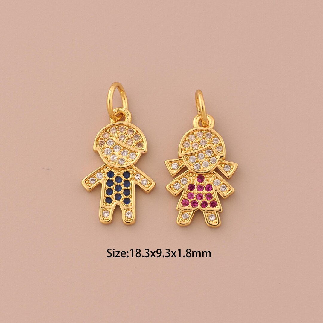 18K Gold Character Charms,cz Pave Girl Charms Pendants,boy Charm for ...
