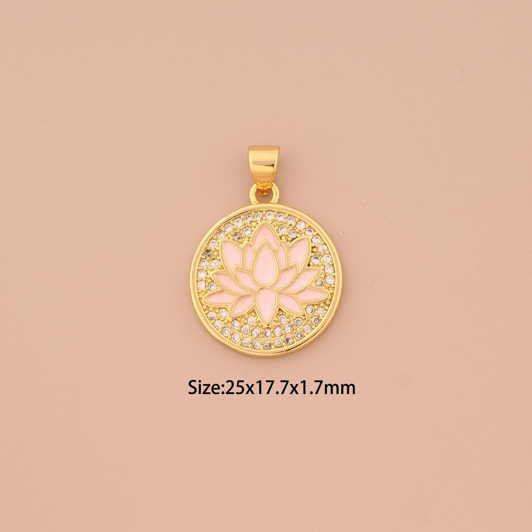 18K Gold CZ Lotus Charms,enamel Lotus Charms Pendants,lotus Charm for ...