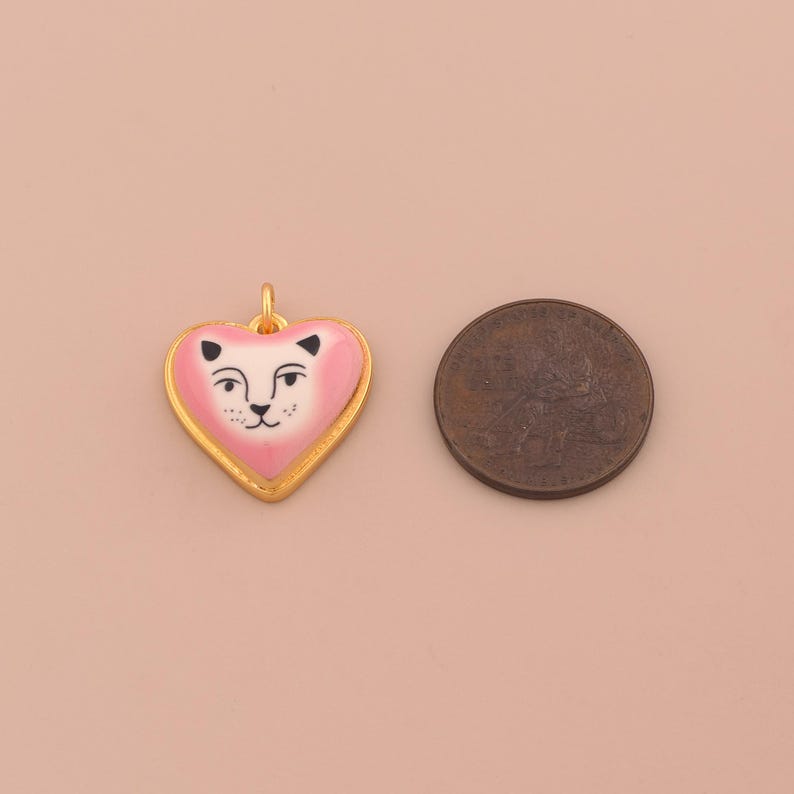 18K Gold Heart Charms,enamel Cat Charms Pendants,animal Charm for DIY ...