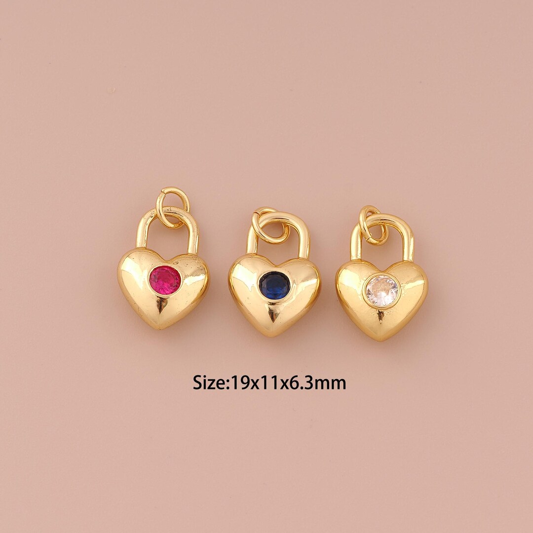 18K Gold Lock Charms,cz Pave Minimalist Charms Pendants,heart Charm for ...