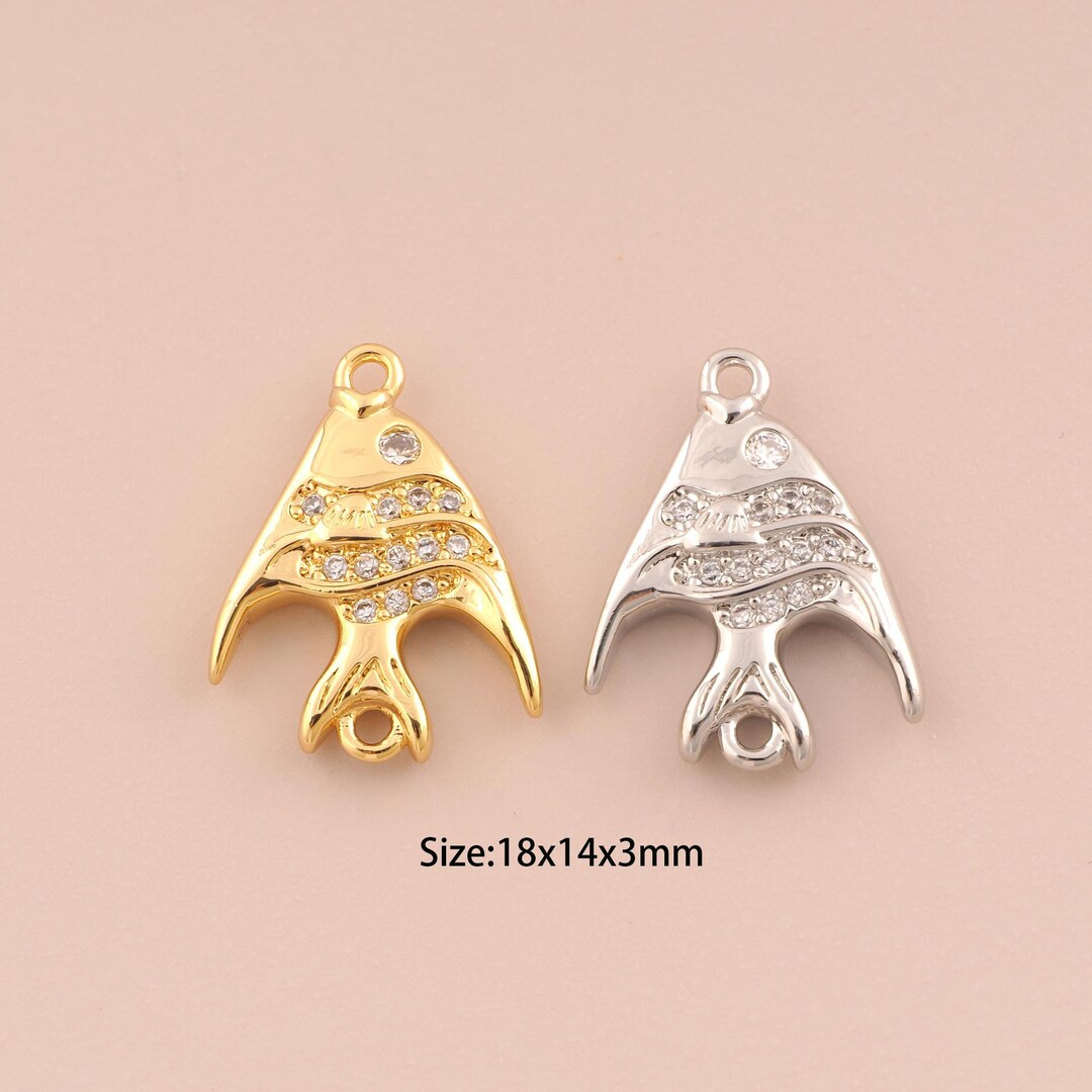 18K Gold Fish Connector,cz Pave Fish Connector Charms,fish Connector ...