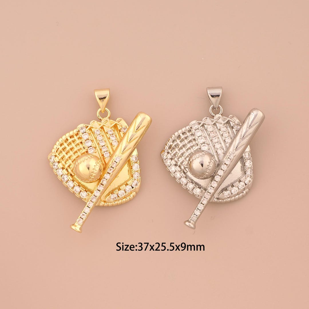 18K Gold Baseball Bat Charms,cz Pave Baseball Charms Pendants,baseball ...