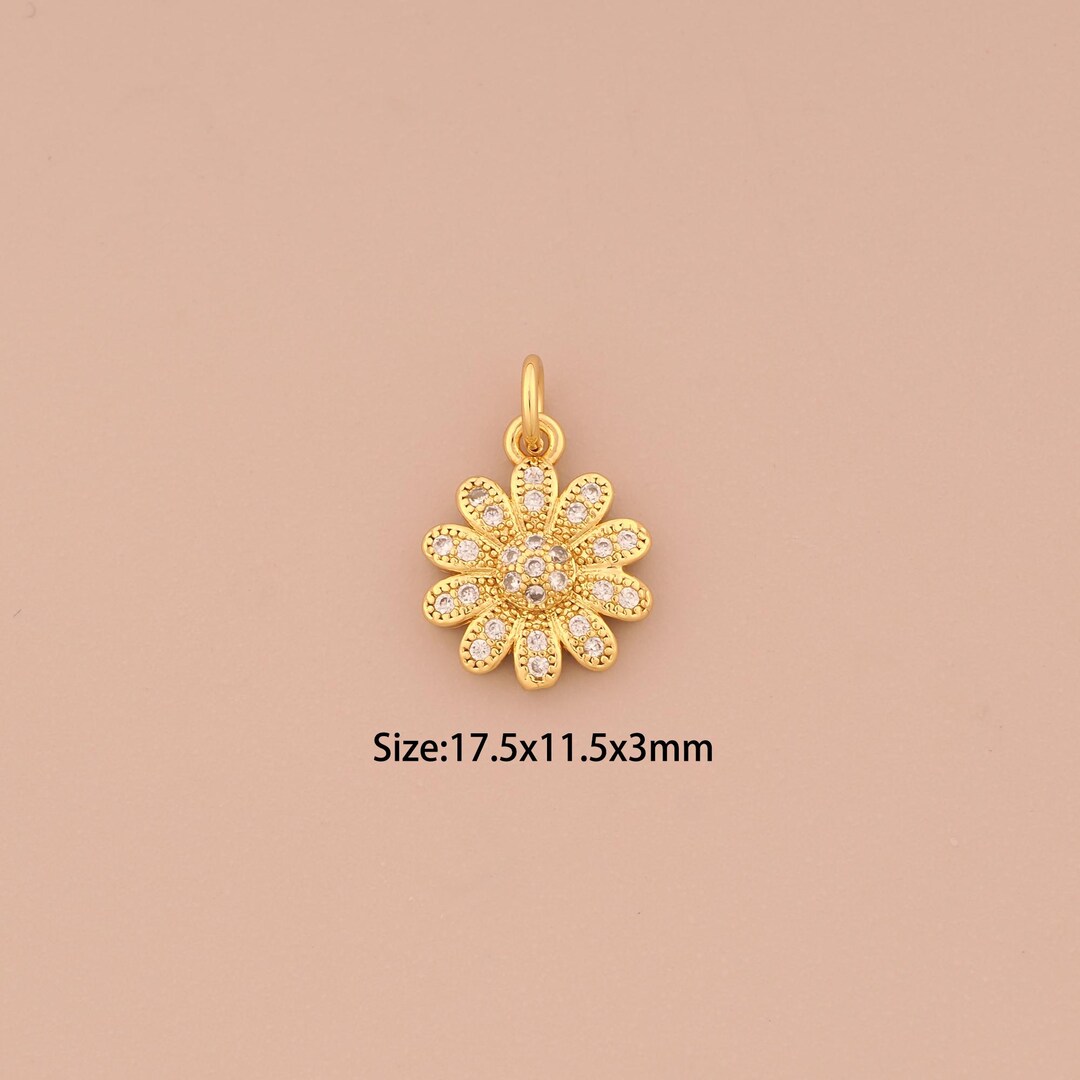 18K Gold Daisy Charms,cz Pave Daisy Charms Pendants,daisy Charm for DIY ...