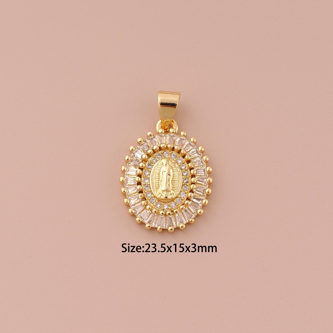 18K Gold Virgin Mary Charms,cz Pave Religious Charms Pendants,catholic ...