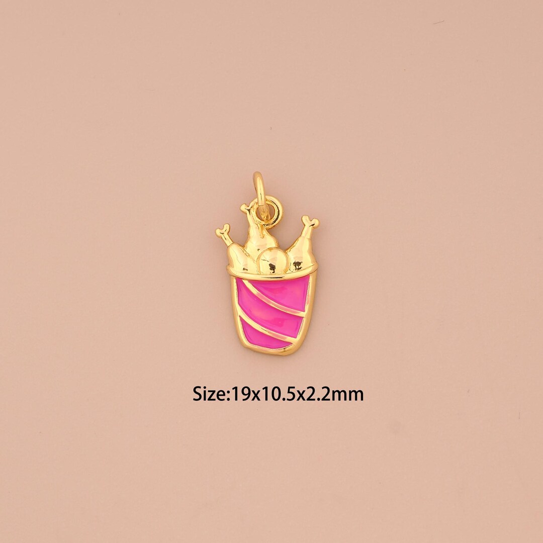 18K Gold Fried Chicken Bucket Charms,enamel Gourmet Charms Pendants ...