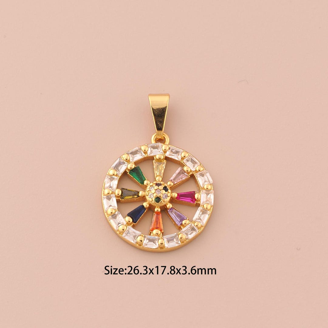 18K Gold Wheel Charms,cz Pave Wheel Charms Pendants,round Charm for DIY ...