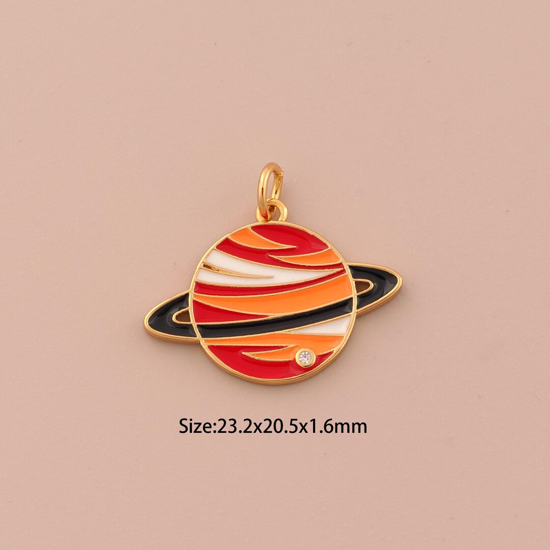 18K Gold Saturn Charms,cz Pave Celestial Charms Pendants,enamel Saturn ...