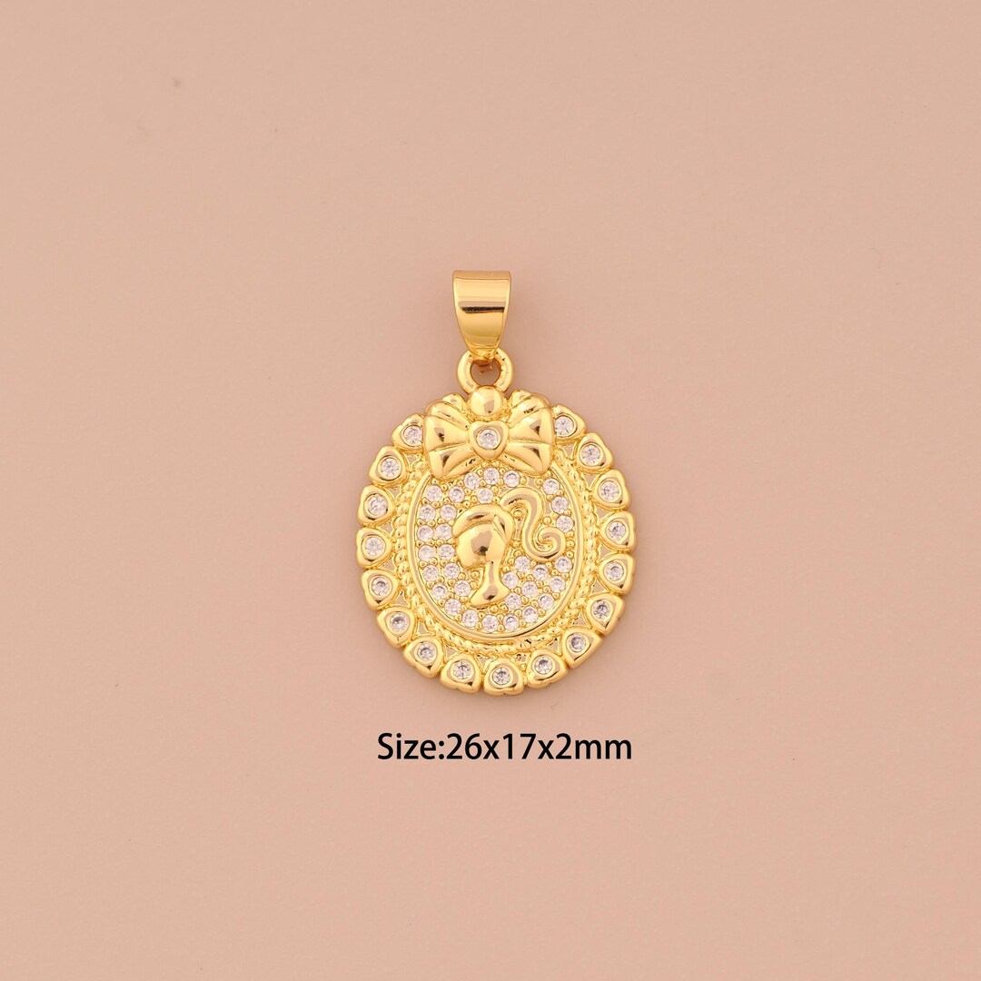 18K Gold Bow Charms,cz Pave Girl Charms Pendants,round Charm for DIY ...