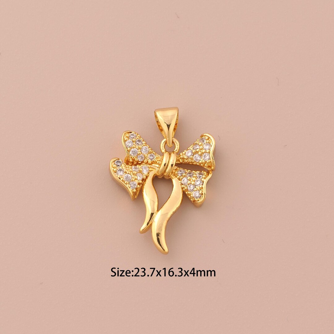 18K Gold Bow Charms,cz Pave Bow Charms Pendants,bow Charm for DIY ...