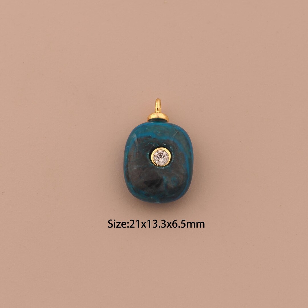 18K Gold Energy Stone Charms,natural Stone Charms Pendants,blue Agate ...