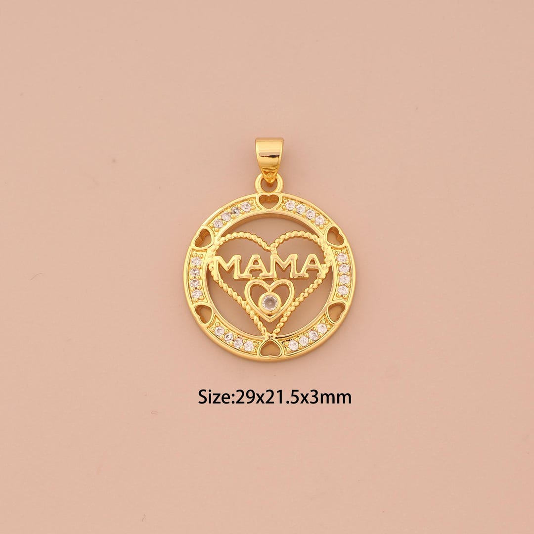 18K Gold Heart Charms,cz Pave MAMA Charms Pendants,heart Charm for DIY ...