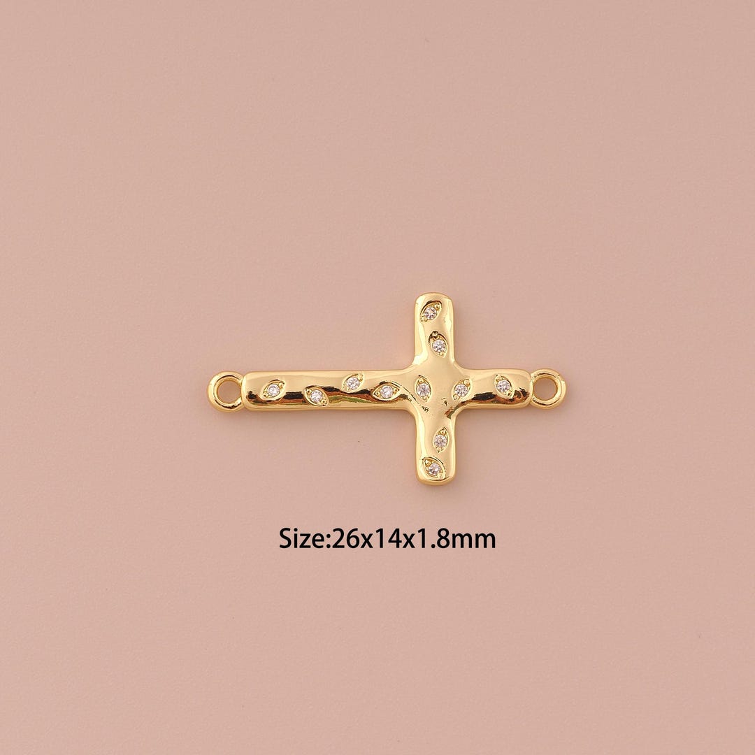 18K Gold Cross Connector,cz Pave Religious Connector Charms,christian ...