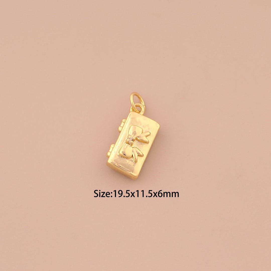 18K Gold Bow Charms,box Charms Pendants,tie Charm for DIY Jewelry ...