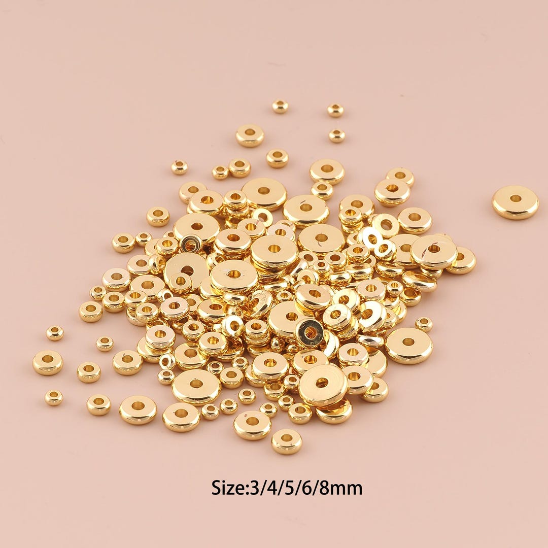 100 Pcs 18K Gold Flat Spacer Bead,disc Bead,gold Round Bead for DIY ...
