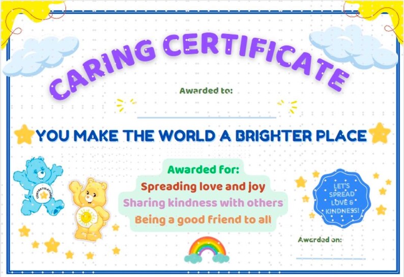 Caring Certificate Template - Vintage Care Bears - PDF Download ...