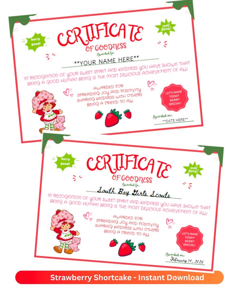 Strawberry Girl Goodness Certificate: Printable PDF for Kids, Teachers ...
