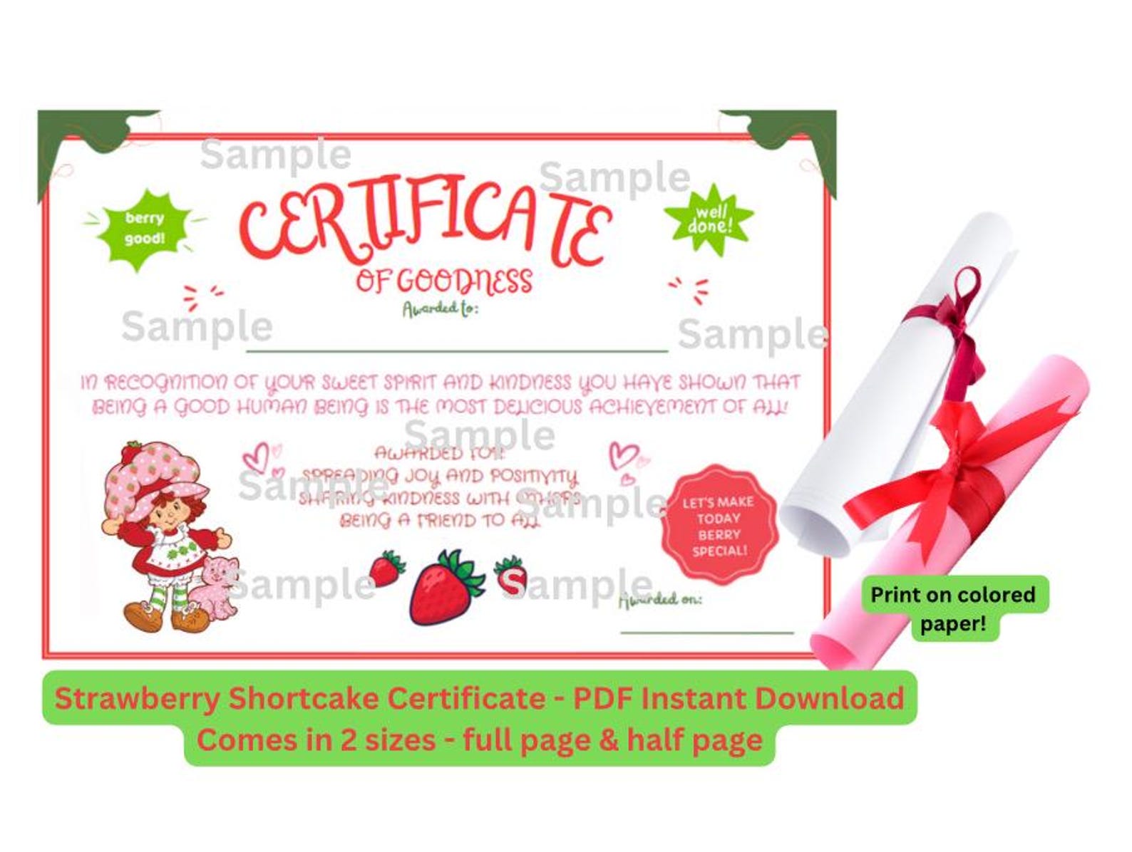 Strawberry Girl Goodness Certificate: Printable PDF for Kids, Teachers ...