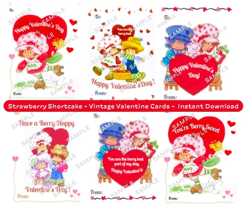 Vintage Strawberry Girl Valentine Cards: Kids Classroom, School 6 ...
