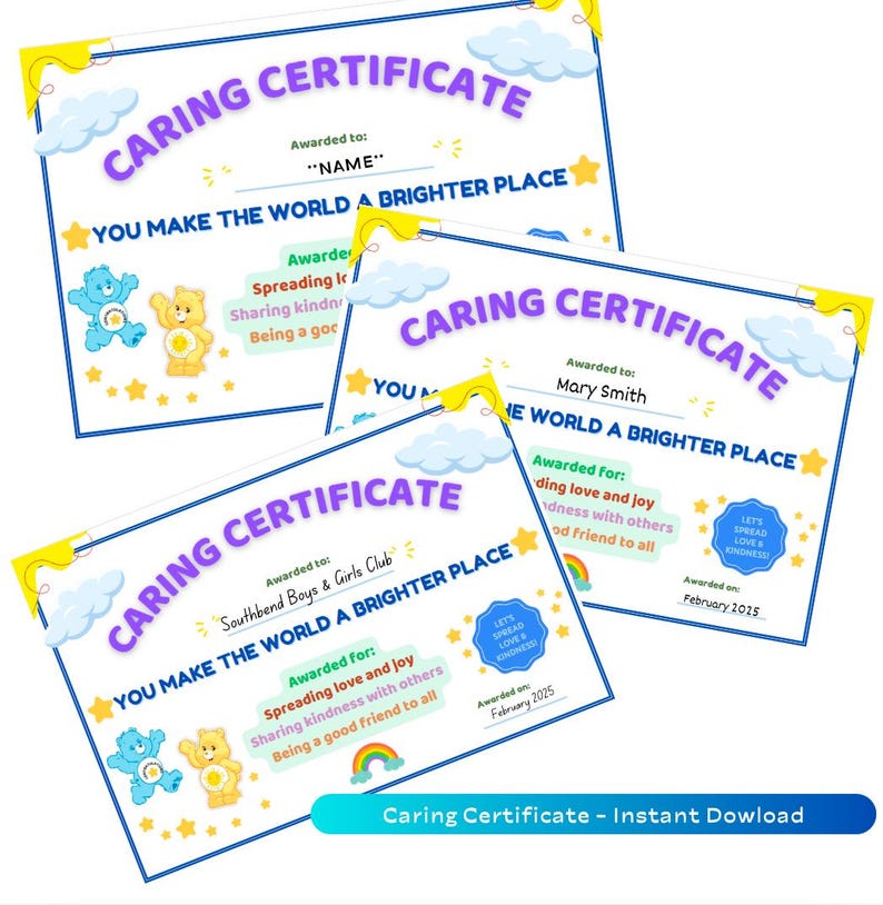 Caring Certificate Template - Vintage Care Bears - PDF Download ...